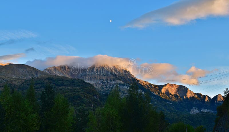 Spanish Pyrenees at sunset stock photo. Image of formation - 161198790