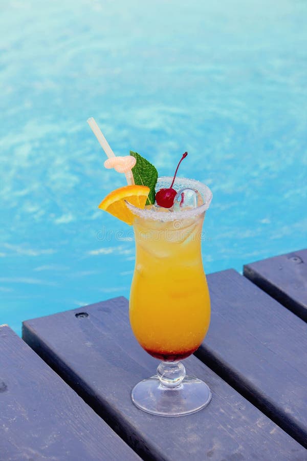 A Nice Cocktail, Hat and Sunglasses by the Pool Stock Photo - Image of ...