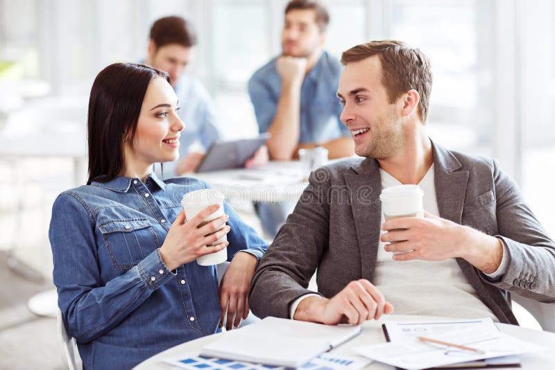 Nice Colleagues Drinking Coffee Stock Image - Image of people, table ...