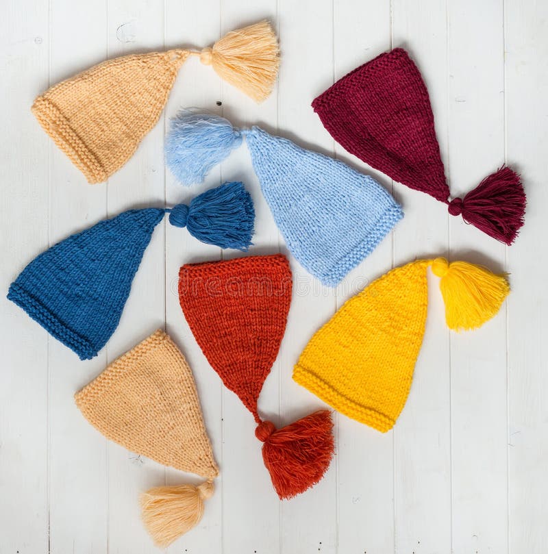 Nice Colorful Hats on White Table Stock Photo - Image of head, blue ...