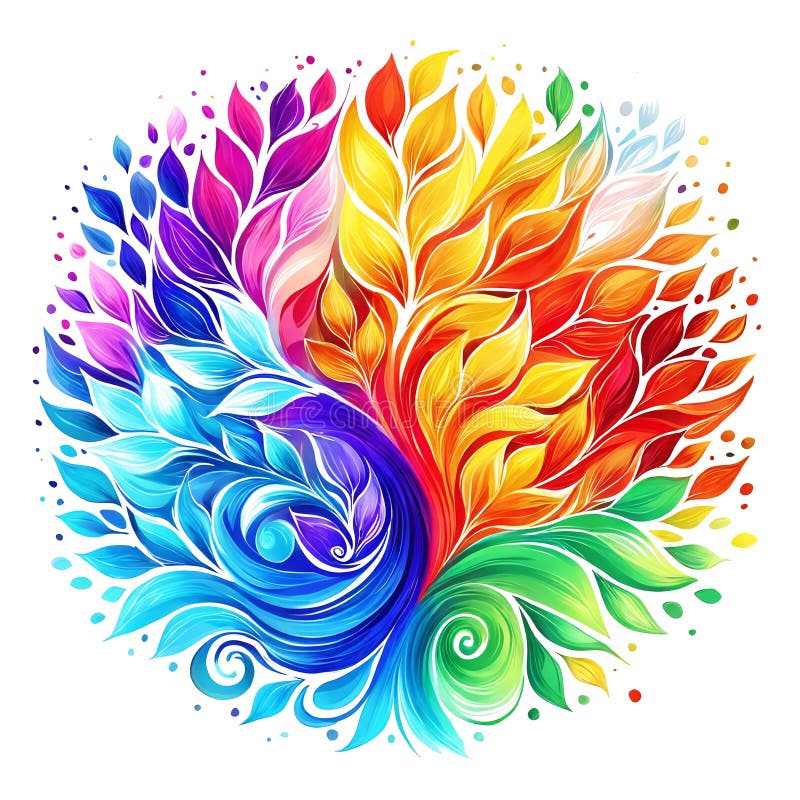 A Nice Colorful Rainbow Feather Tree with Leaves Stock Illustration ...