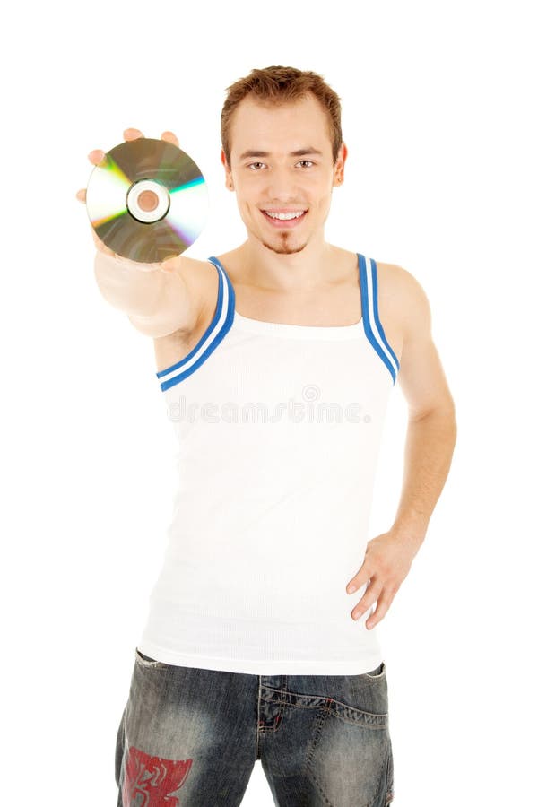 Nice Compact Disc Recommended by Man Stock Photo - Image of person ...