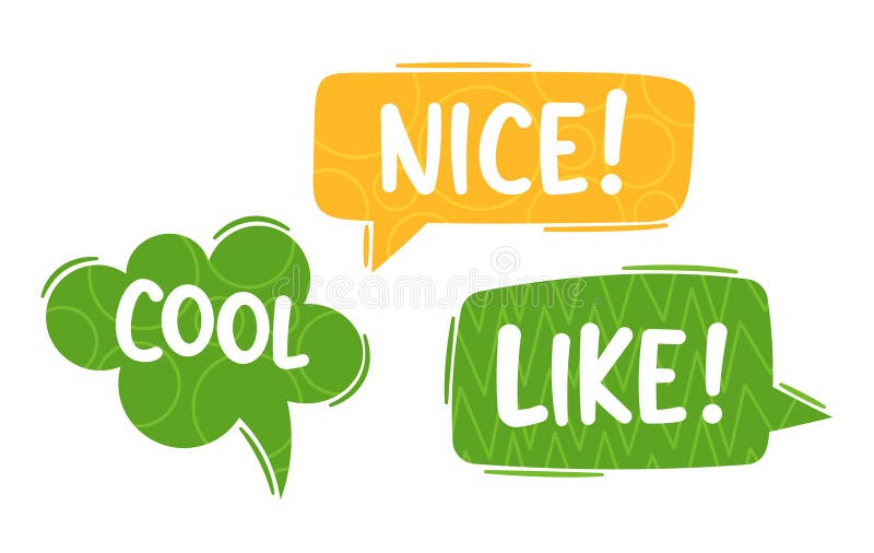Nice, Cool and Like Dialog Speech Bubbles, Vector Yellow and Green ...