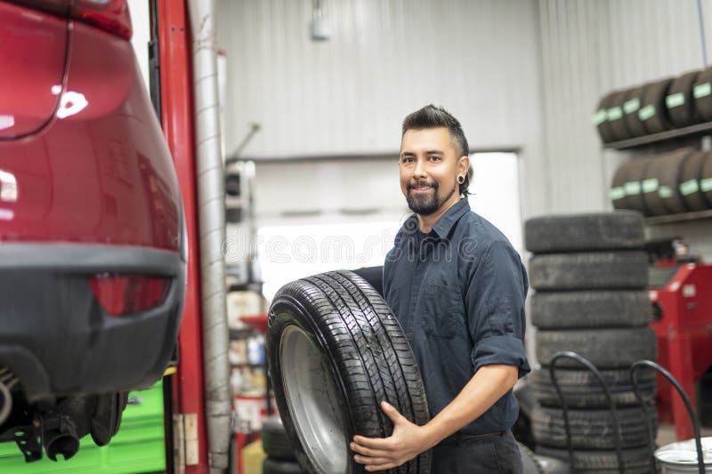 Nice and Cool Mechanic Changing Car Tire at Work Stock Image - Image of ...