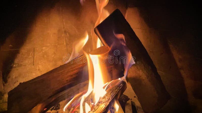 Nice Cozy Fire in the Fireplace Inside, in Slowmotion. Stock Footage ...