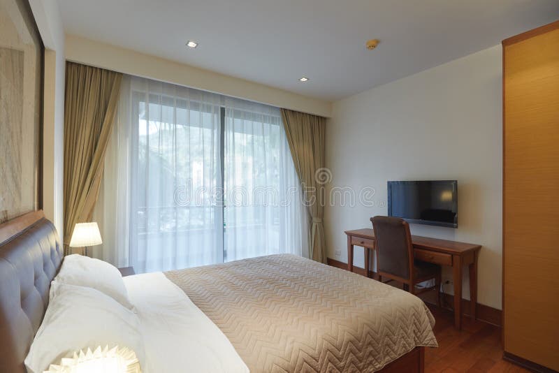 Of Nice Cozy Stylish Modern Bedroom Stock Image - Image of night ...