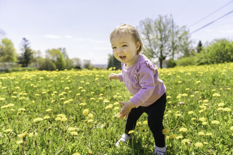 Nice and Cute Baby Girl Walking Outdoors Stock Image - Image of ...