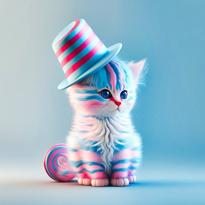 Nice Cute Pink Amazing Kitten with Blue Stripes, Generative AI Stock ...
