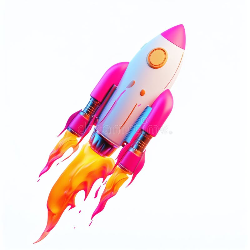 A Nice 3D Icon of a Futuristic Rocket with Vibrant Flames Stock ...
