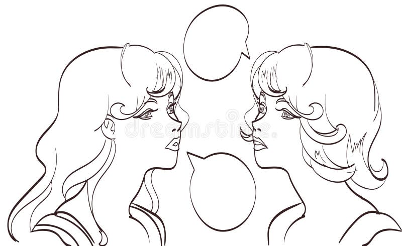 Nice Drawn Two Talking Women Lineart. Vector Pop Art Syle Stock Vector ...