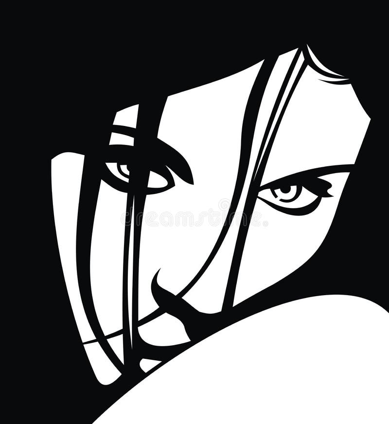 Vector Hand Drawn Illustration of Girl`s Head with Brushes and Paint ...