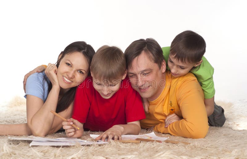 Nice Family Drawing on a Carpet Stock Image - Image of boys, looking ...