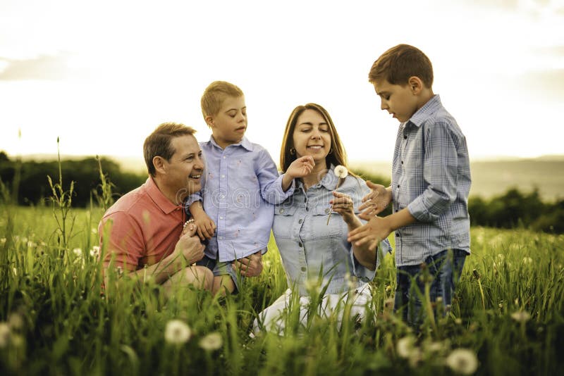 Nice Family Playing on Great Field at Sunset Stock Image - Image of ...