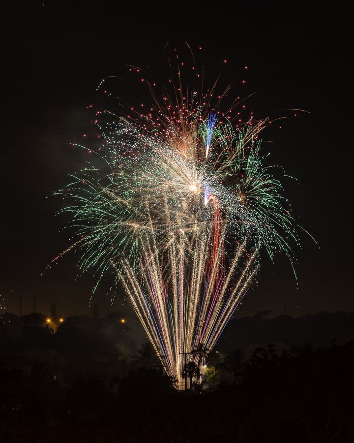 Nice Fireworks in Dark Night Stock Photo - Image of festive, colorful ...