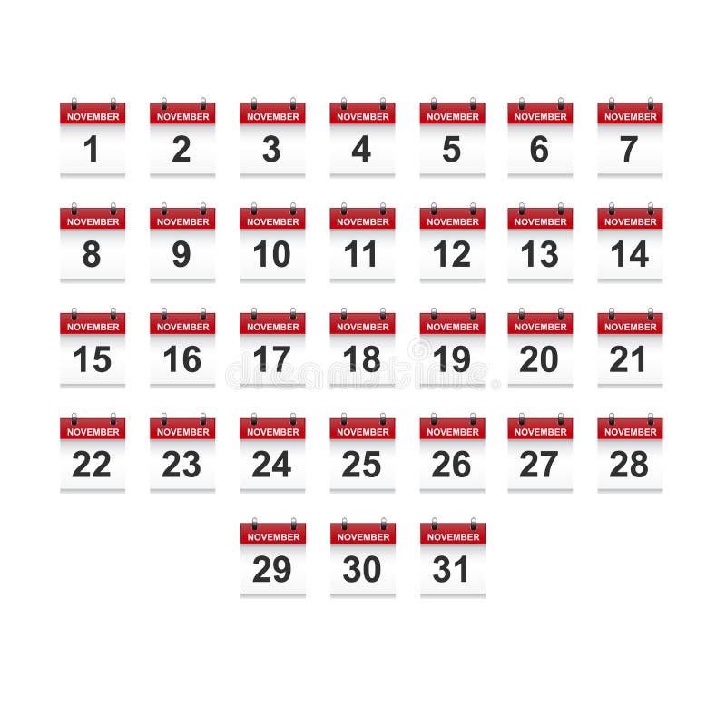 November Calendar 1-31 Illustration Vector Art Stock Illustration ...