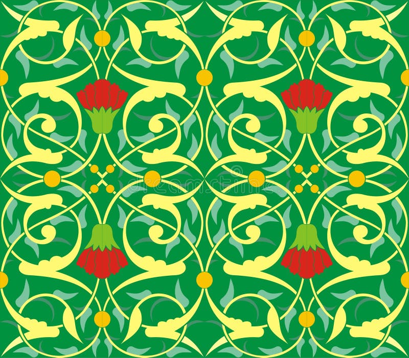 Nice Floral Ornament Pattern, with a Green Background Stock Vector ...