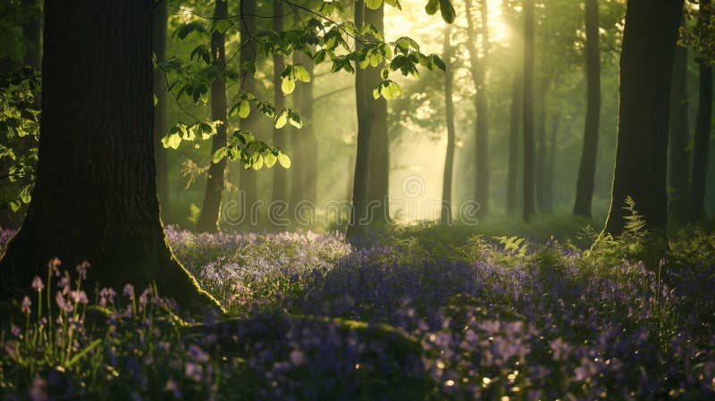 Nice Forest View with Green Tree and Sun Beam Stock Photo - Image of ...