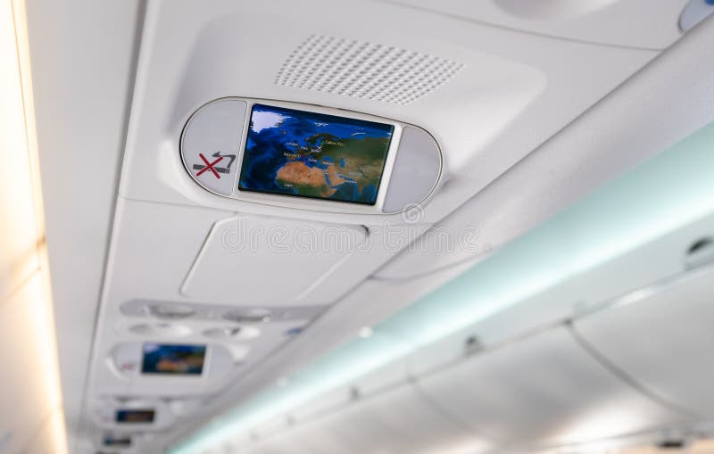 Flight Map Screen Inside the Airplane Editorial Image - Image of ...