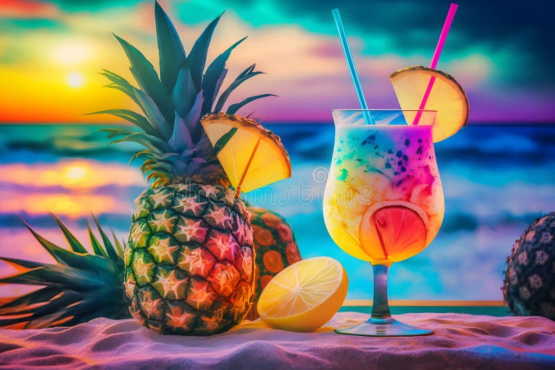 Nice Fresh Exotic Cocktails, Served on the Beach. Neural Network AI ...