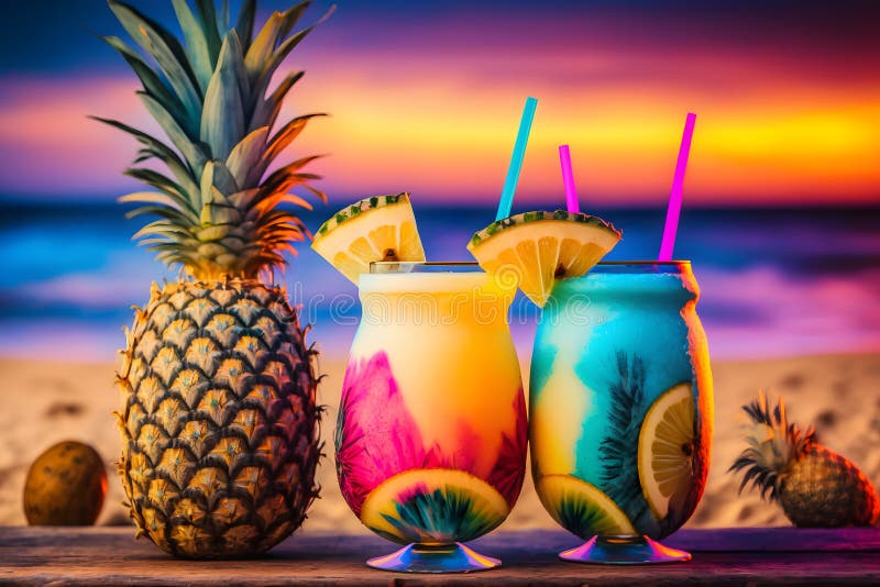 Nice Fresh Exotic Cocktails, Served on the Beach. Neural Network AI ...