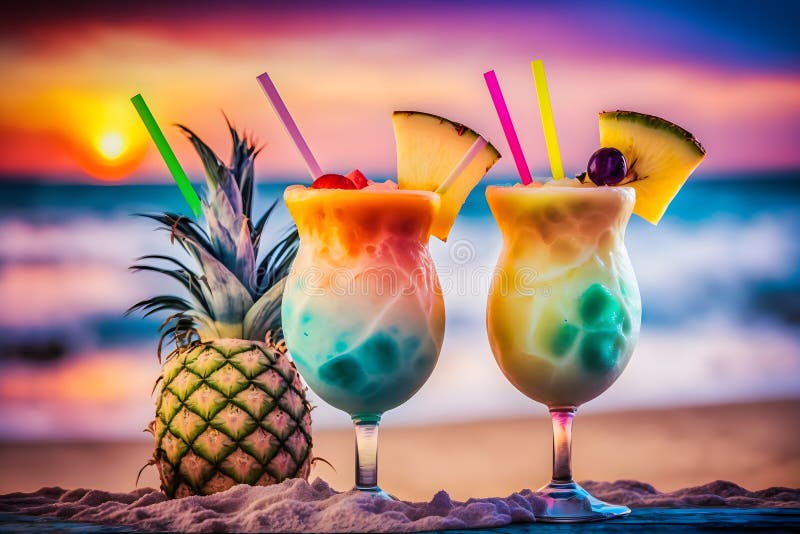 Nice Fresh Exotic Cocktails, Served on the Beach. Neural Network AI ...