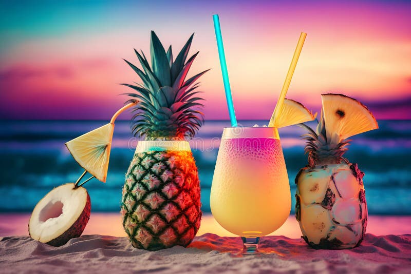 Nice Fresh Exotic Cocktails, Served on the Beach. Neural Network AI ...