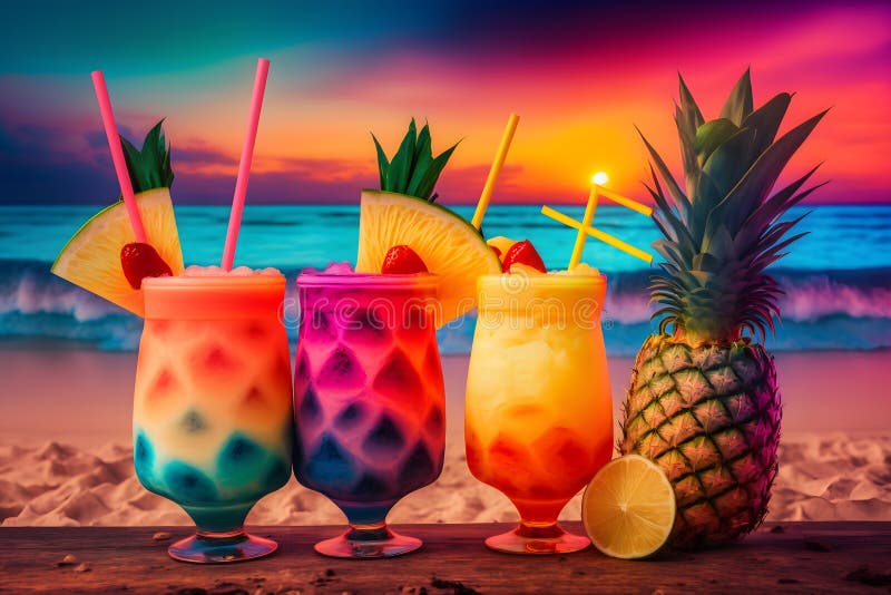 Nice Fresh Exotic Cocktails, Served on the Beach. Neural Network AI ...