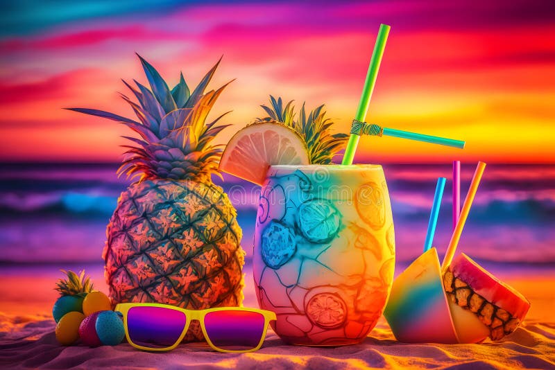 Nice Fresh Exotic Cocktails, Served on the Beach. Neural Network AI ...