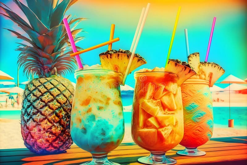 Nice Fresh Exotic Cocktails, Served on the Beach. Neural Network AI ...