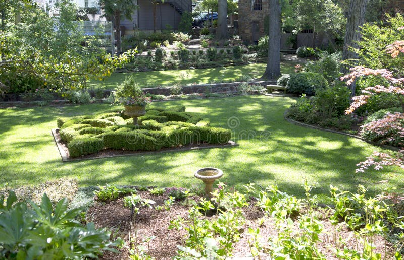 Nice Garden Design in Back Yard of House Stock Photo - Image of ...