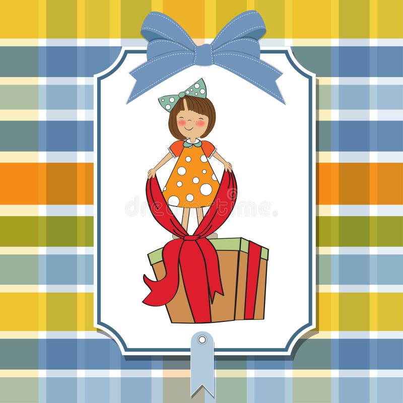 A Nice Girl with a Big Gift Box Stock Illustration - Illustration of ...