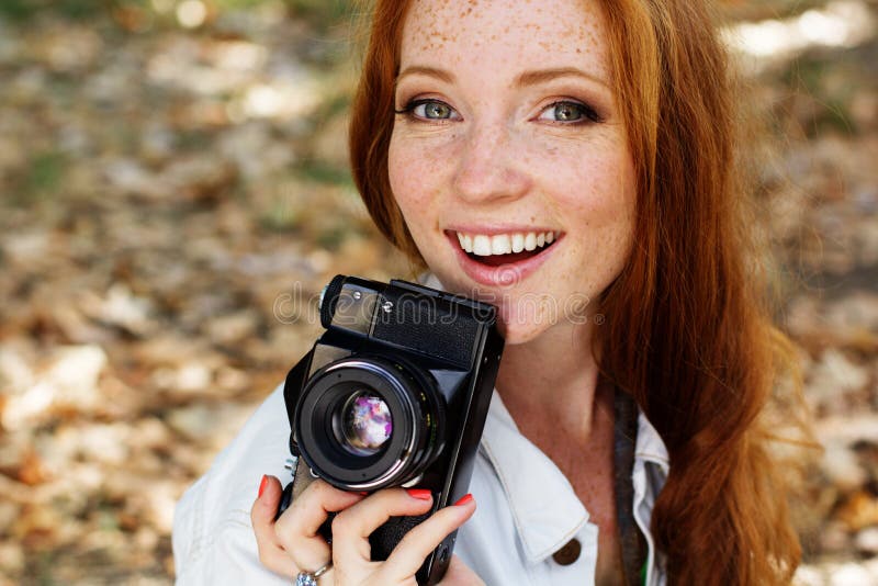Nice Girl Photographer at Work Stock Image - Image of adult, equipment ...