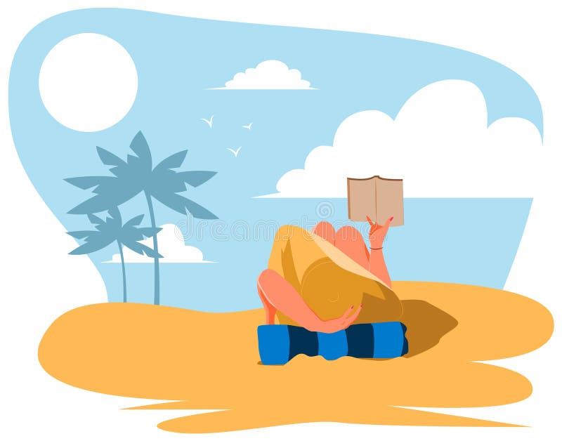 Girl Reading Book Beach Stock Illustrations – 270 Girl Reading Book ...