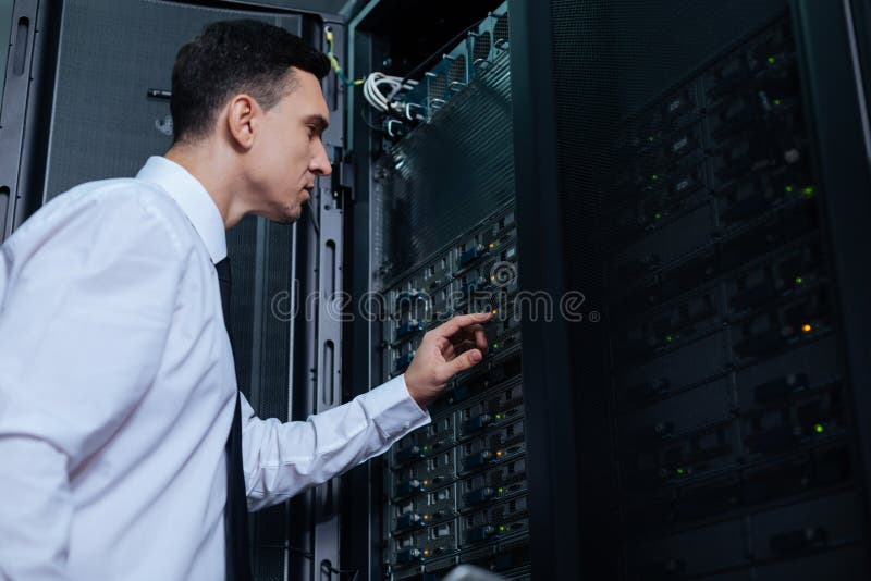 Nice Good Looking Man Working with Network Server Stock Photo - Image ...
