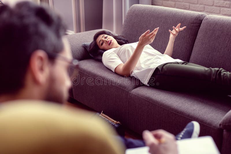 Nice Good Looking Woman Looking at the Therapist Stock Image - Image of ...