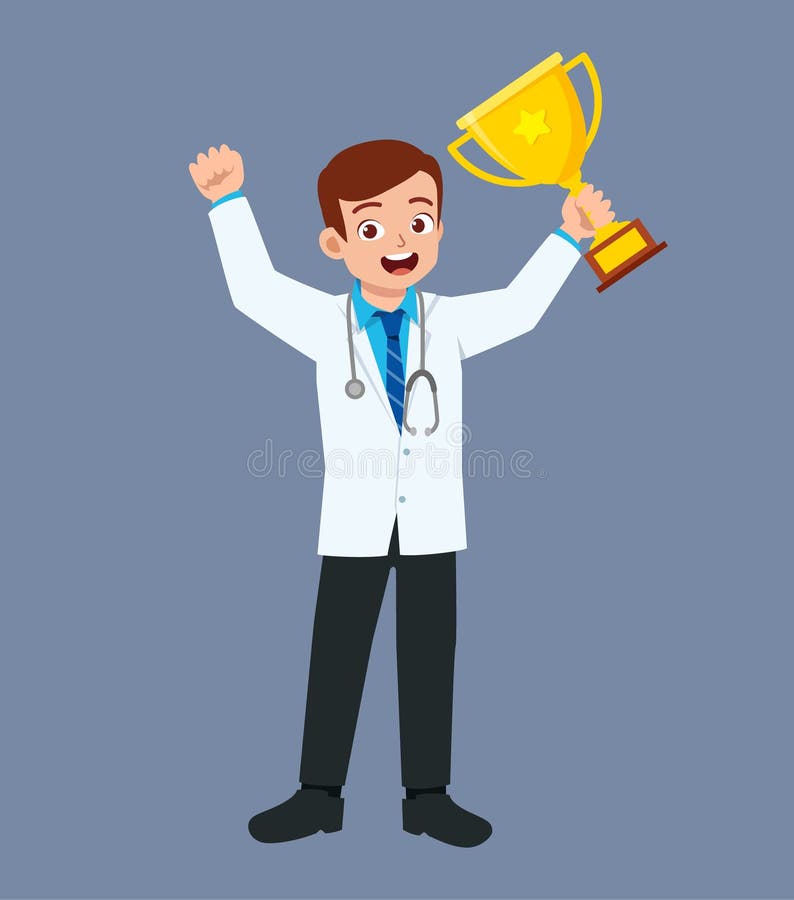Nice Good Looking Young Doctor Standing and Holding Trophy Stock Vector ...