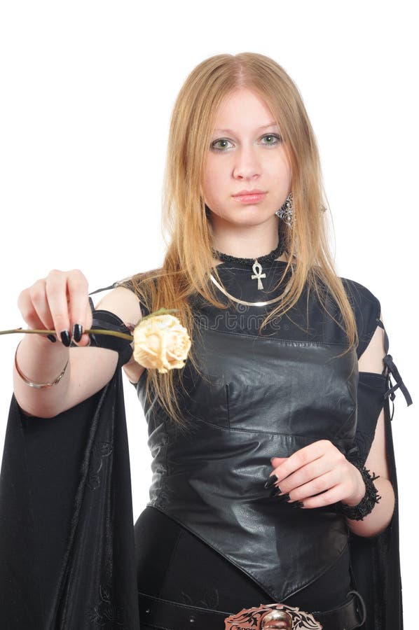 Nice Gothic Girl with Dry Rose in Hand Stock Image - Image of emotional ...