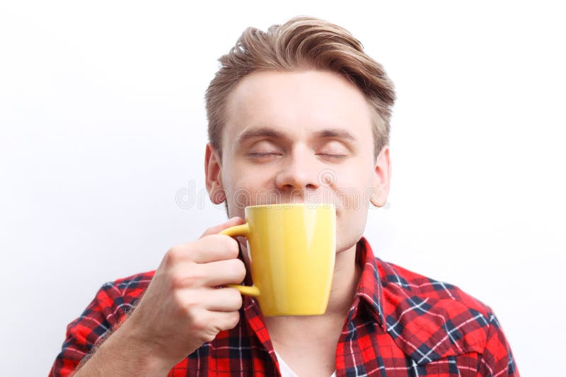 Nice Guy Smelling Tea Aroma Stock Photo - Image of model, face: 55306498