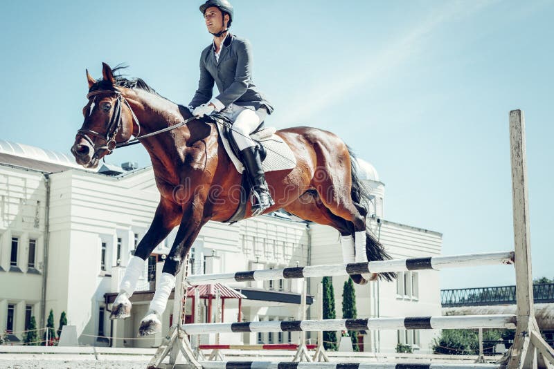 Nice Handsome Man Jumping Over the Barrier Stock Image - Image of ...