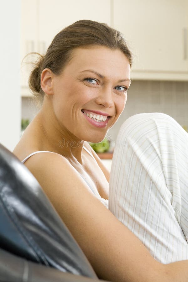 Nice Happy Woman Relaxing at Home Stock Photo - Image of person ...