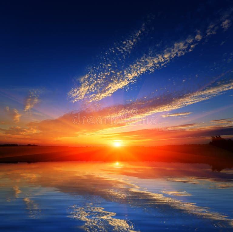 Sunset over water stock image. Image of horizon, bright - 111031287