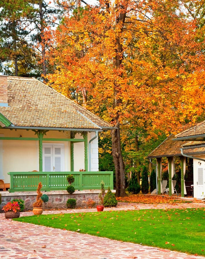 Nice house stock image. Image of leaves, outdoor, bench - 27273133