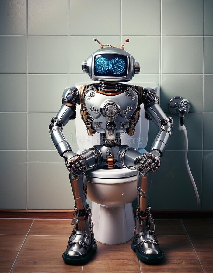 Nice Image of a Robot Sitting on the Toilet Stock Illustration ...
