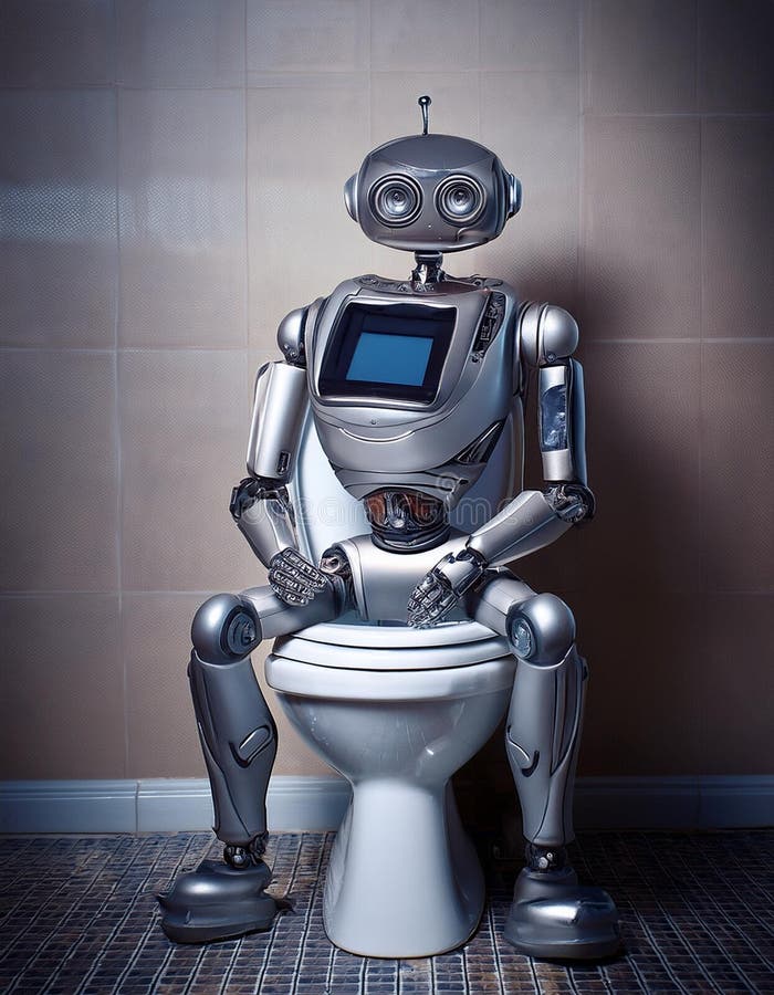 Nice Image of a Robot Sitting on the Toilet Stock Illustration ...