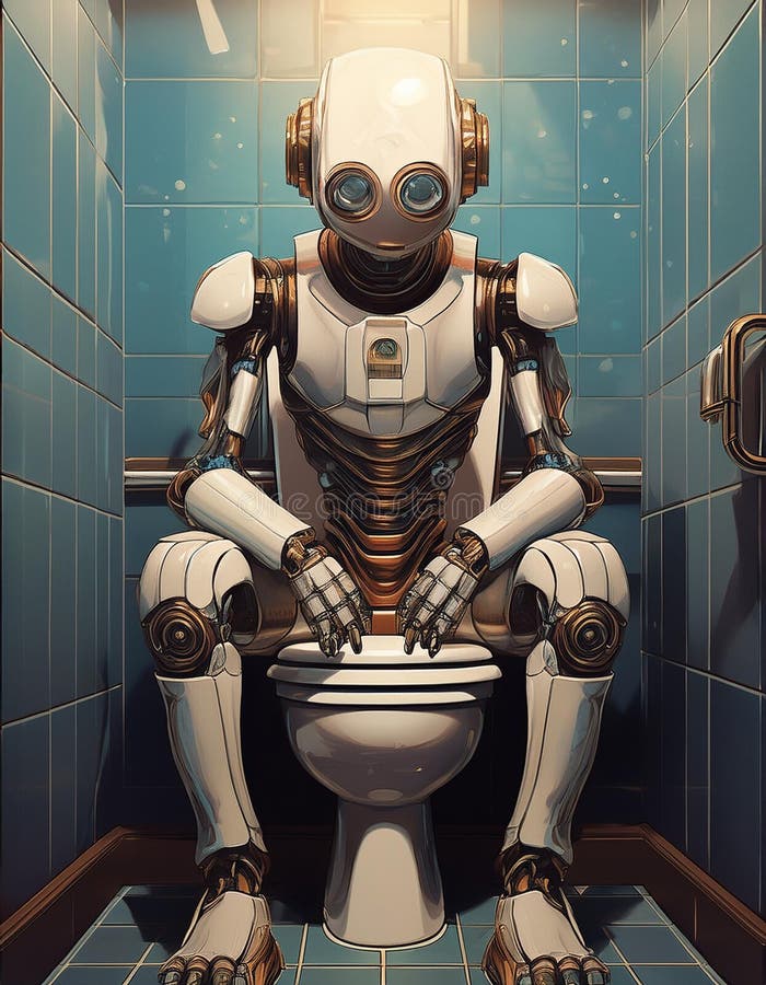 Nice Image of a Robot Sitting on the Toilet Stock Illustration ...