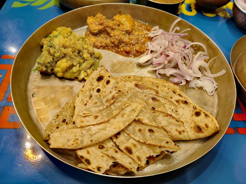 Nice Indian Dinner of Roti, Alu Gobi and Chicken Shaba. Stock Photo ...