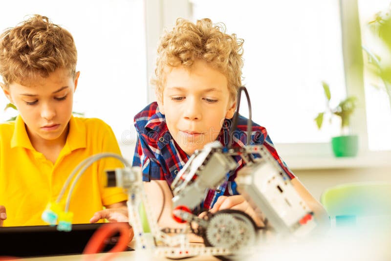 Intelligent Cute Boy Being Interested in Robotics Science Stock Photo ...