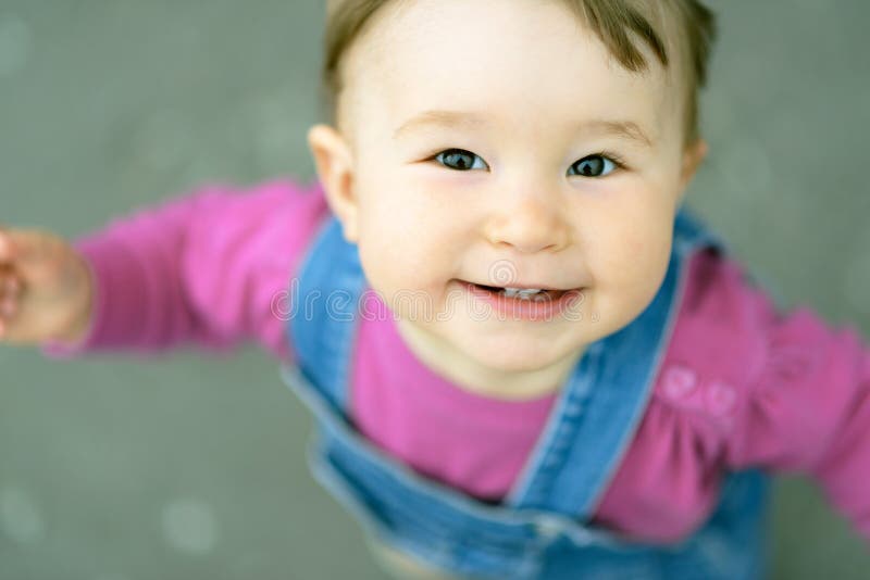 Nice Joyful Baby Looking Up Stock Image - Image of caucasian, daylight ...