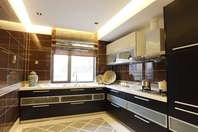 Nice kitchen stock image. Image of pots, large, interior - 28098715