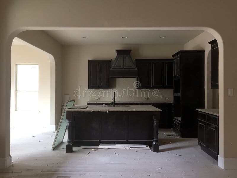 Kitchen with Island Counter Design in a New House Stock Photo - Image ...
